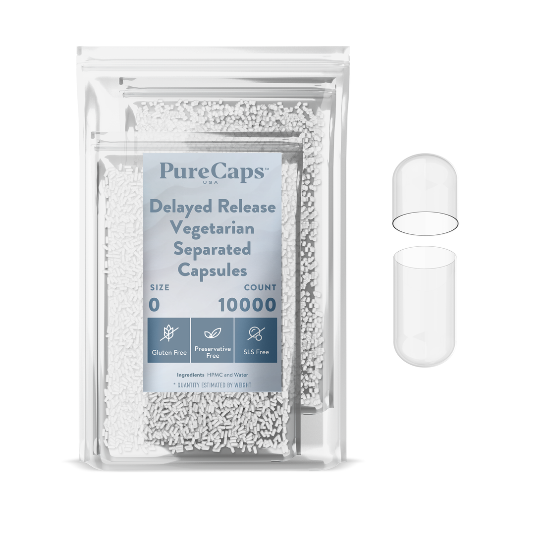 Size 0 Separated Clear Delayed Release Vegetarian Capsules – PureCaps ...