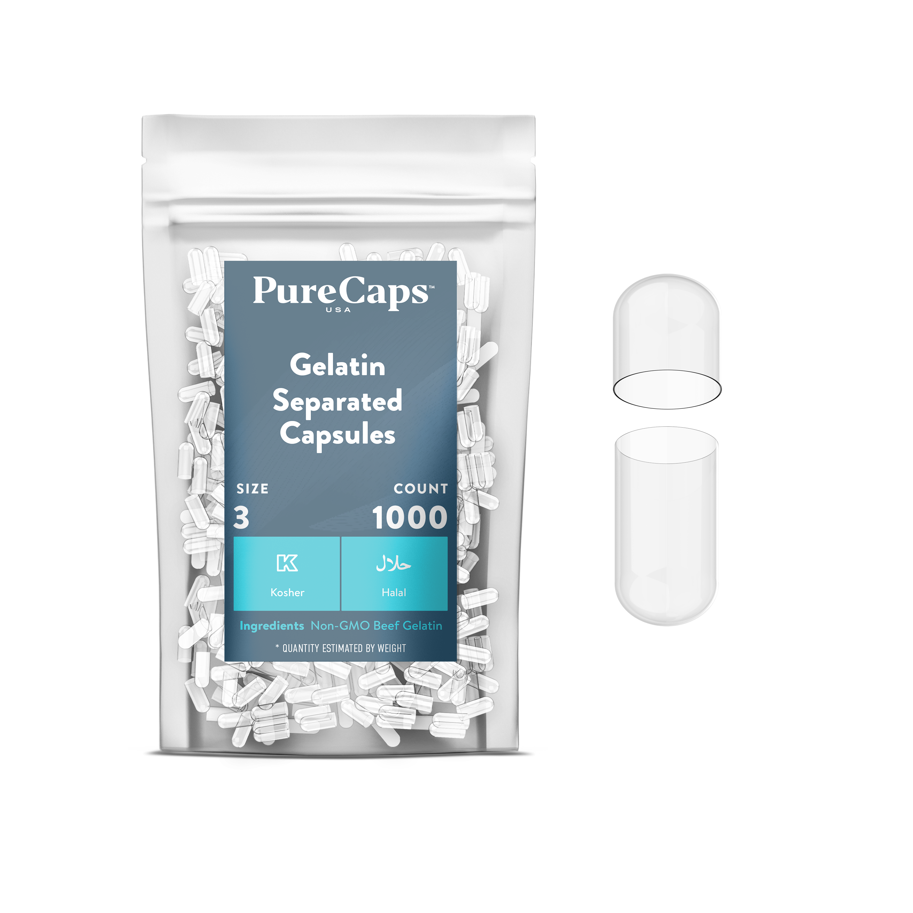 Size 3 Separated Clear Gelatin Capsules (Carton) – PureCaps USA | A ...